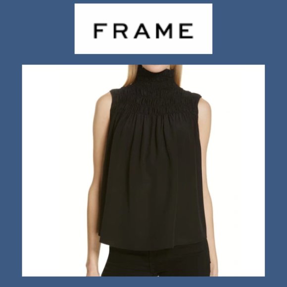 Frame Denim | Tops | Frame Womens Black Silk Sleeveless Smocked Top ...